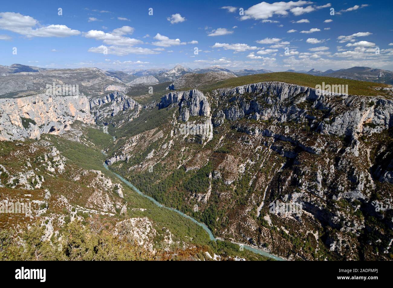Verdon Gorge. River and steep limestone cliffs in the Verdon River ...