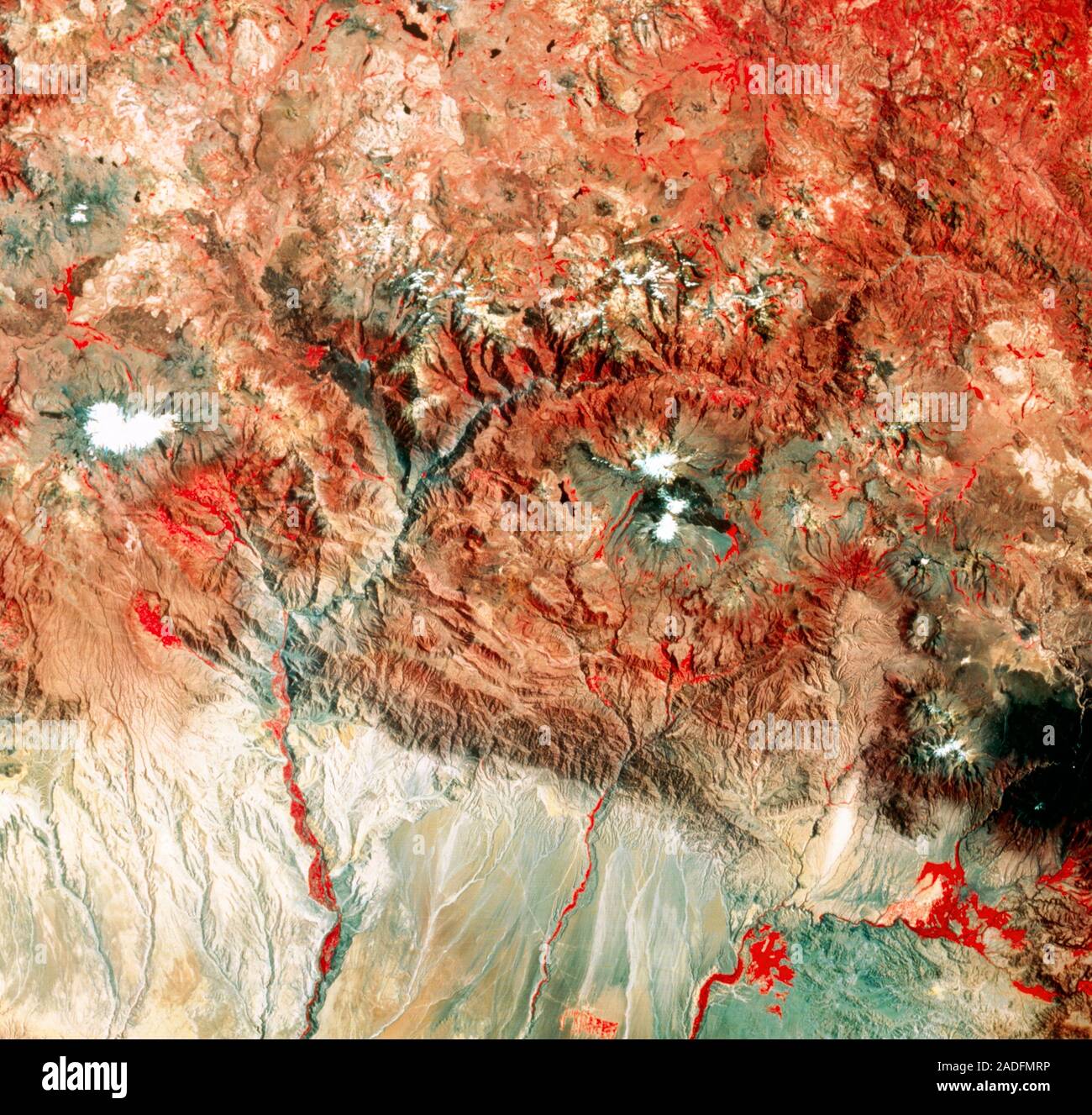 Source of the Amazon. Coloured satellite view of part of the Andes ...