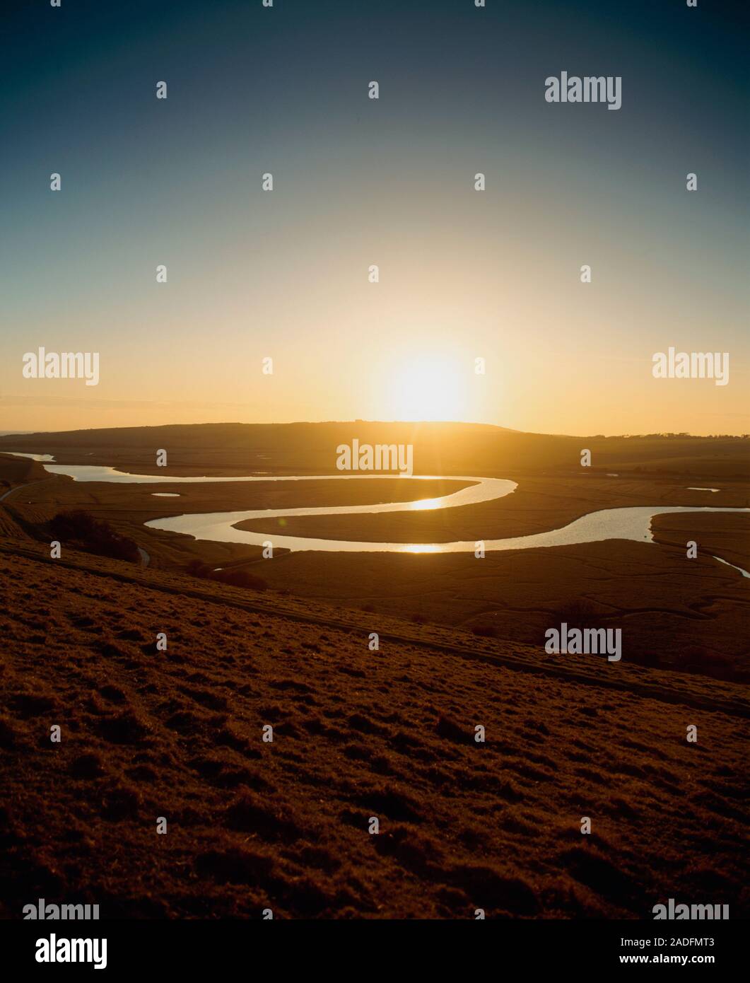 Meandering river. Large bends or meanders in the course of a river at ...