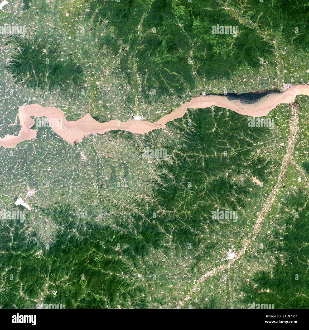 China's Songhua River in flood, satellite image. Following the summer ...