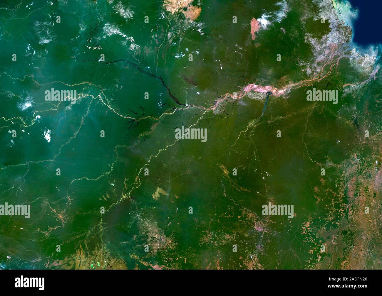Amazon River, Brazil, satellite image. North is at top. The Amazon ...
