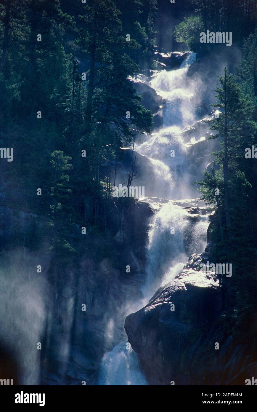 Waterfall. View of the Shannon Falls cascading down tiers of rocks in ...