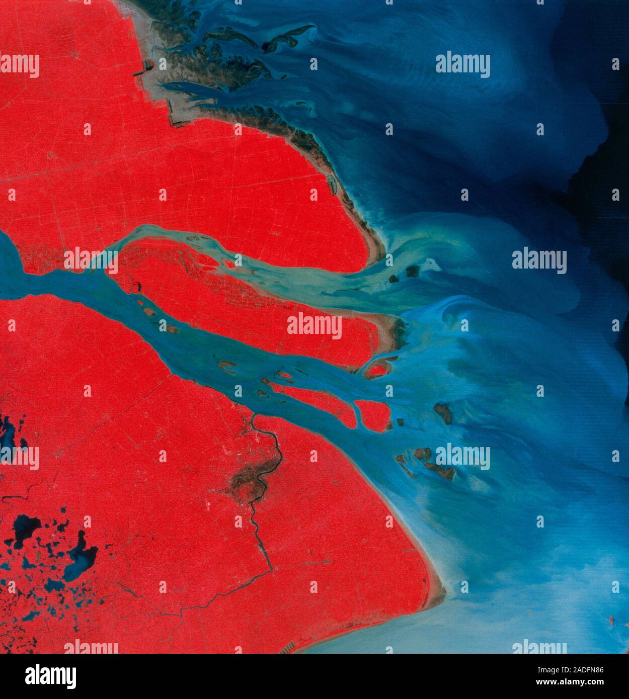 Landsat photograph of the Yangtze delta and Shanghai, on the east coast ...