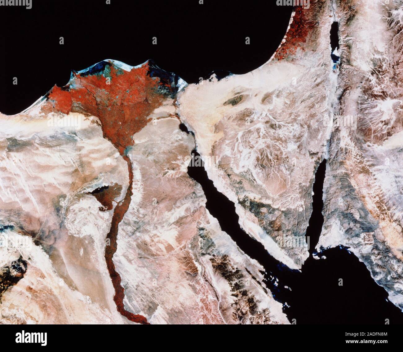 Nile delta. Coloured LANDSAT satellite image of the Nile delta, Egypt ...