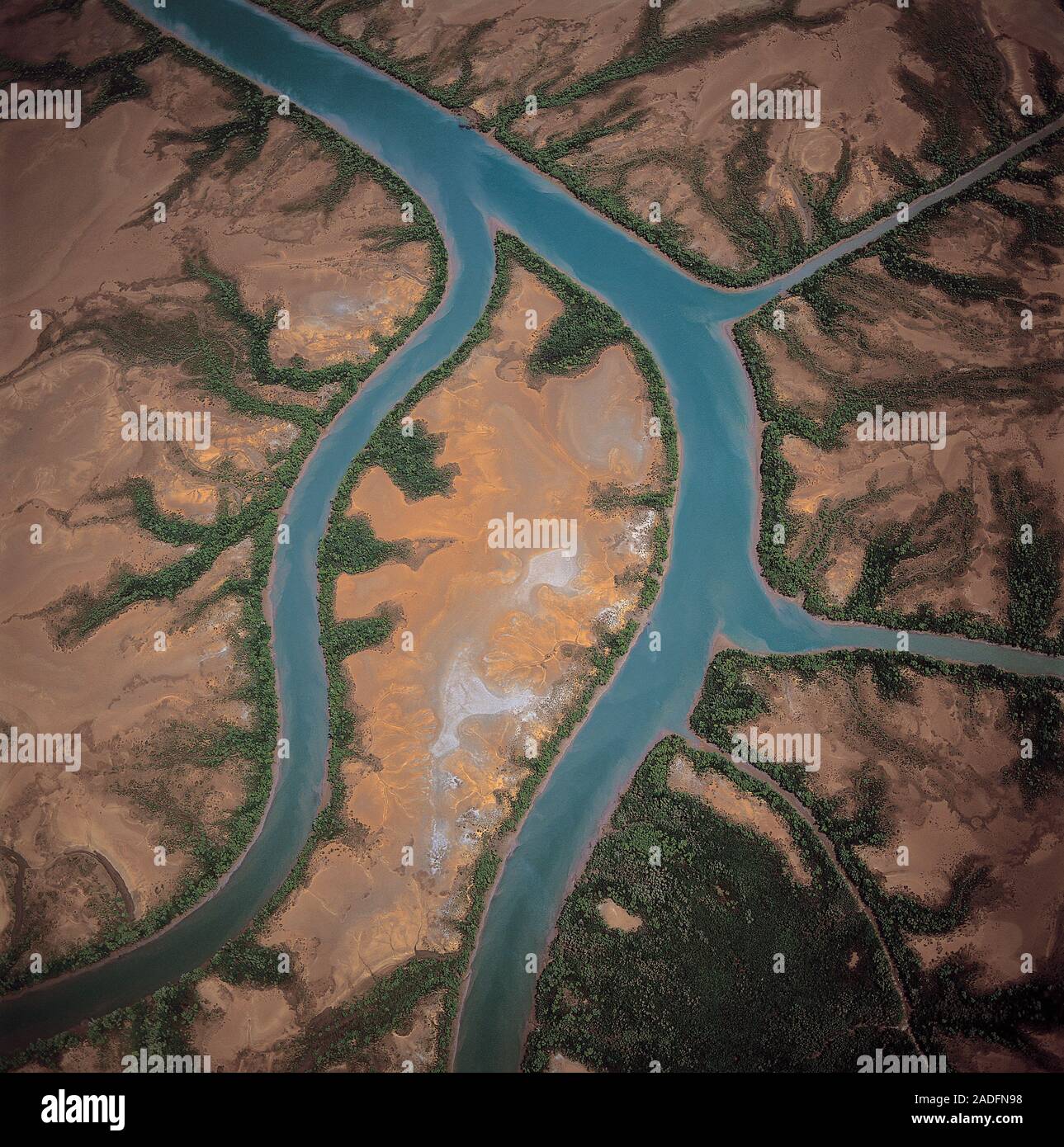 River delta. Aerial photograph of the Ord River delta in Western ...
