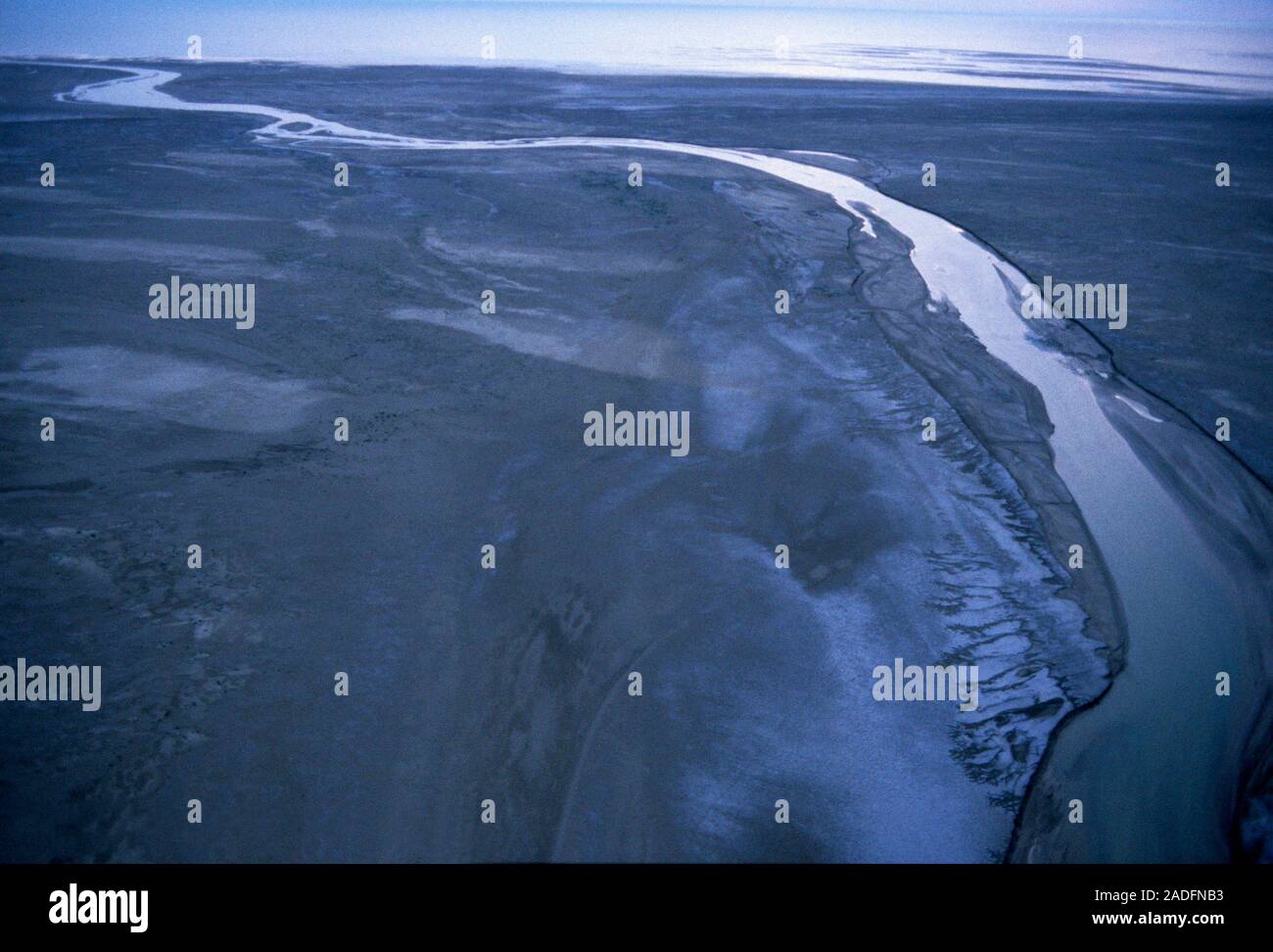 Drying of the Aral Sea. Aerial photograph of the delta of the Amou ...