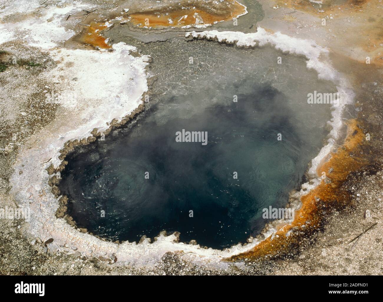 Hot spring. Mineral deposits at the edge of a geothermal pool or hot ...