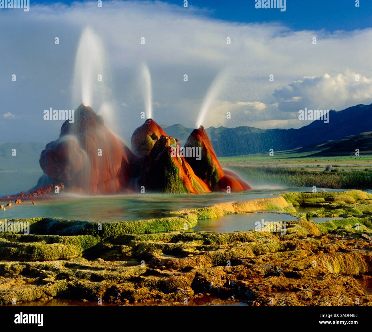 Fly Geyser. View of the continually erupting Fly Geyser in the Black ...