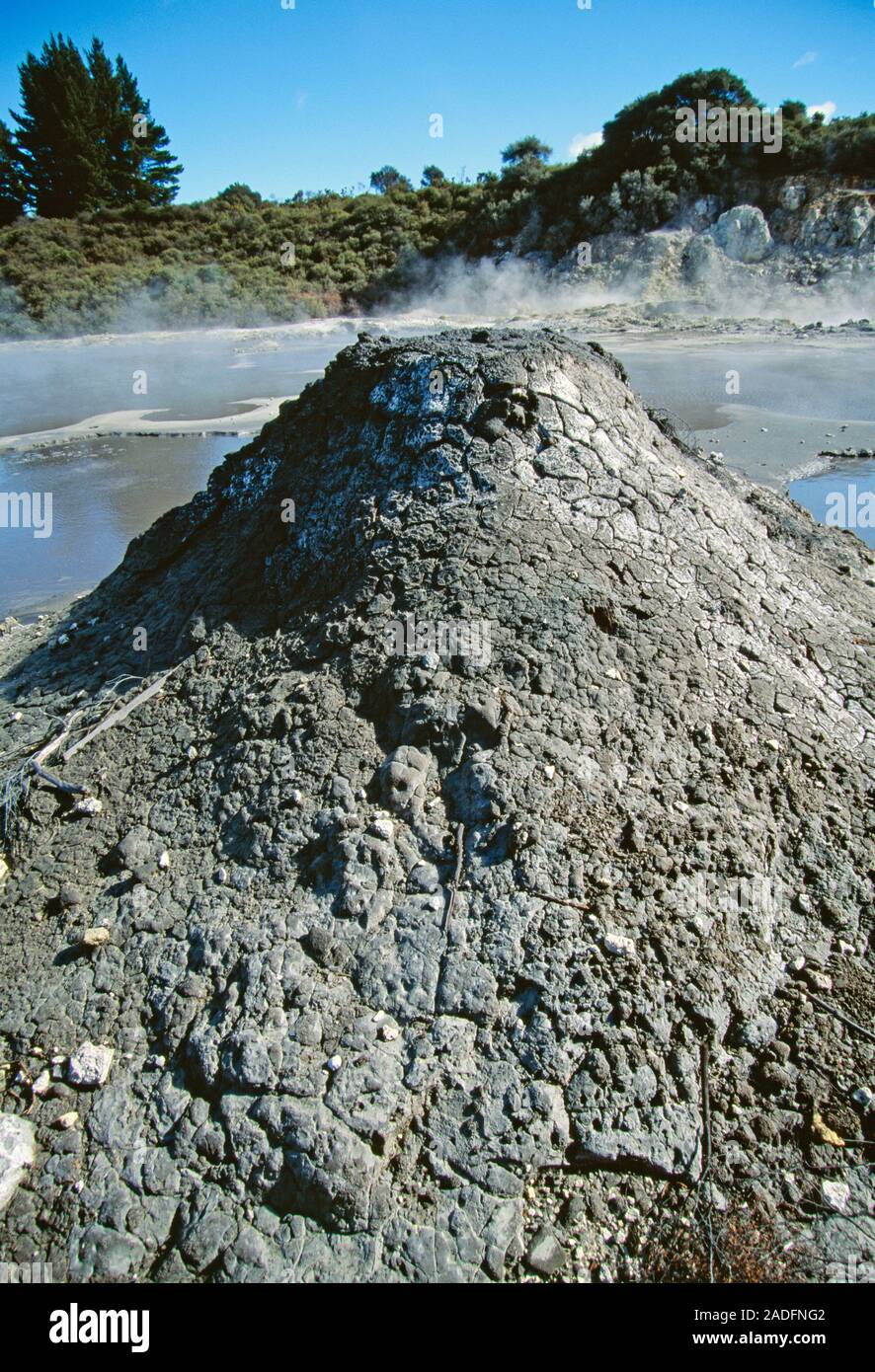 Mud volcano at a geothermal spring. This miniature mud volcano has ...