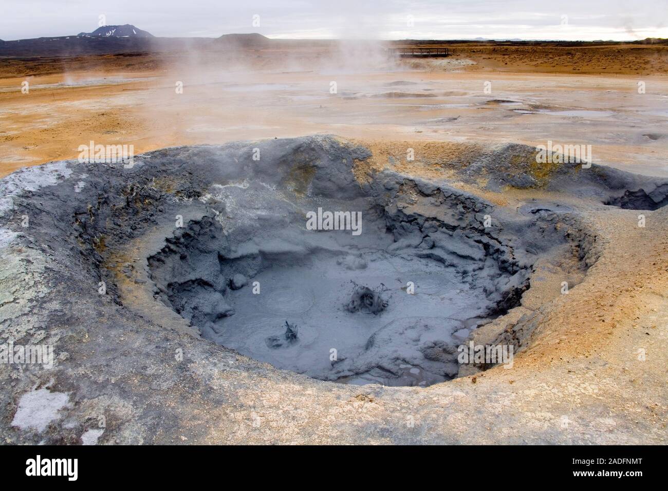 Geothermal mud pool. This mud pool is formed where geothermically ...