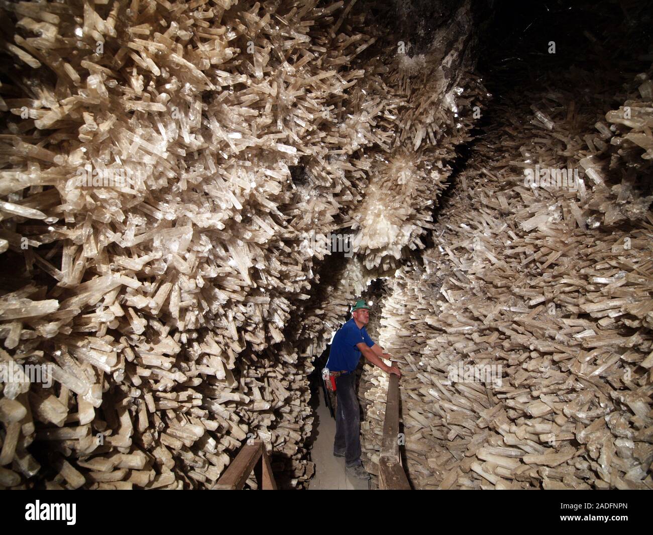 Cave of Swords. Geologist in the Cave of Swords (Cueva de las Espadas ...