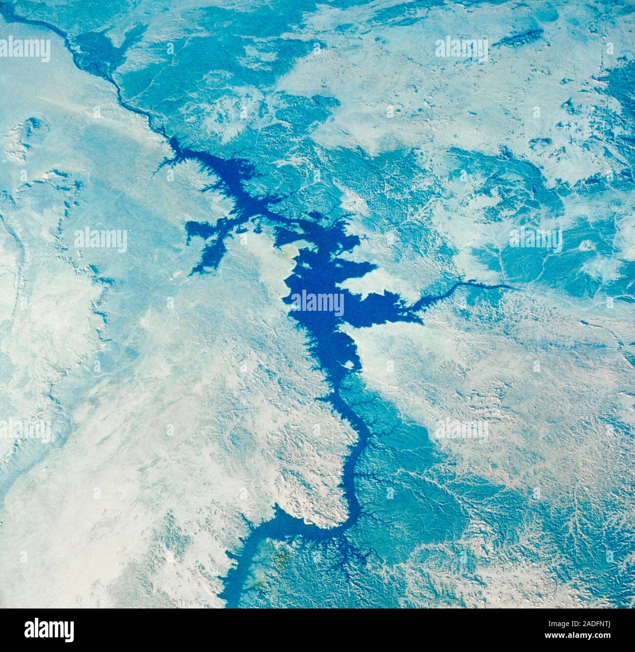 Lake Nasser and the Aswan Dam in southern Eqypt, seen from Shuttle ...