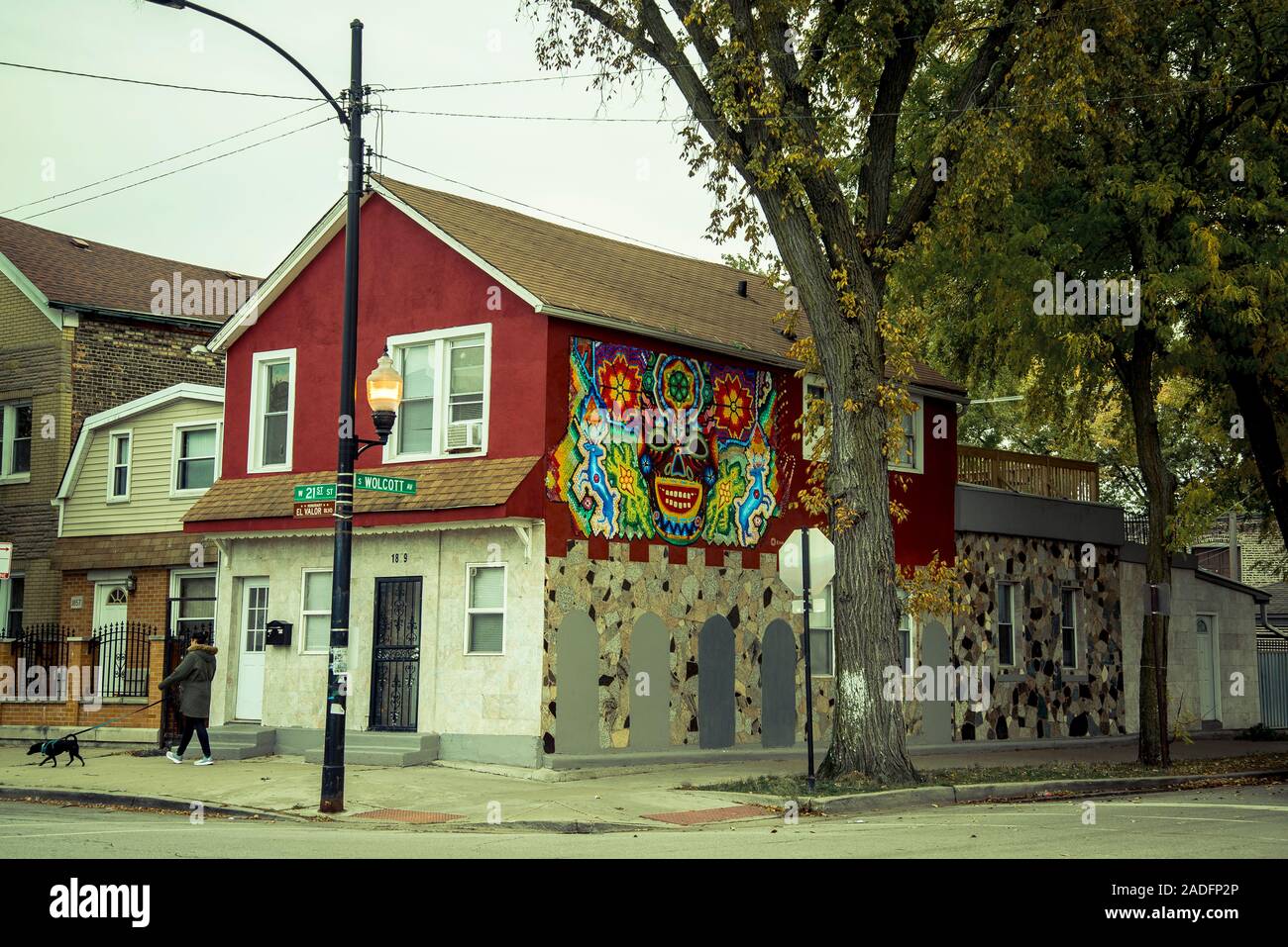 Colourful mural with a Latino theme in Pilsen neighborhood that is ...