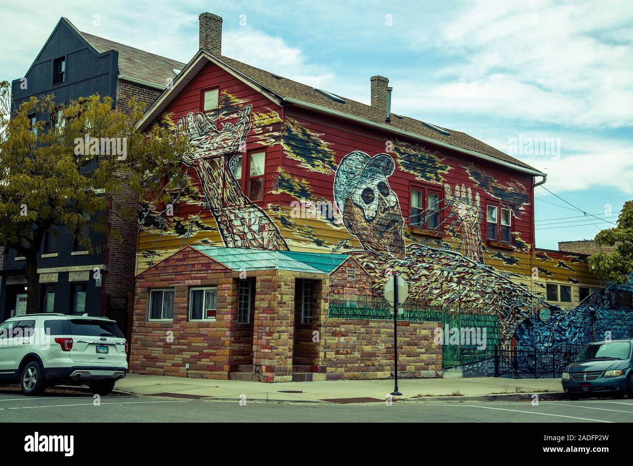 Colourful mural with a Latino theme in Pilsen neighborhood that is ...
