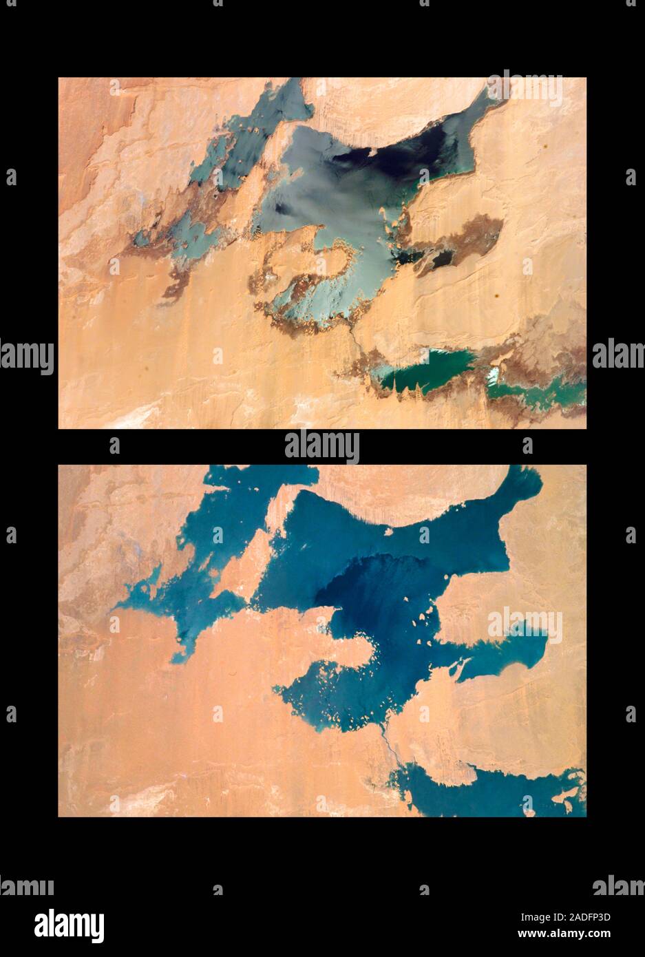 Drying Toshka Lakes, satellite images. The Toshka Lakes in southern ...