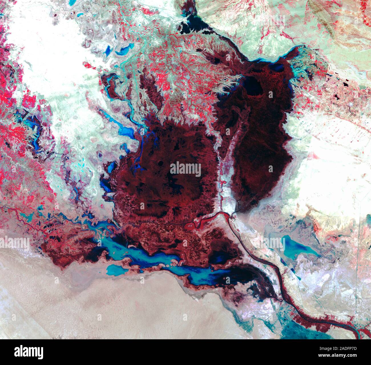 Mesopotamia marsh drainage. Image 1 of 3. Coloured Landsat image of ...