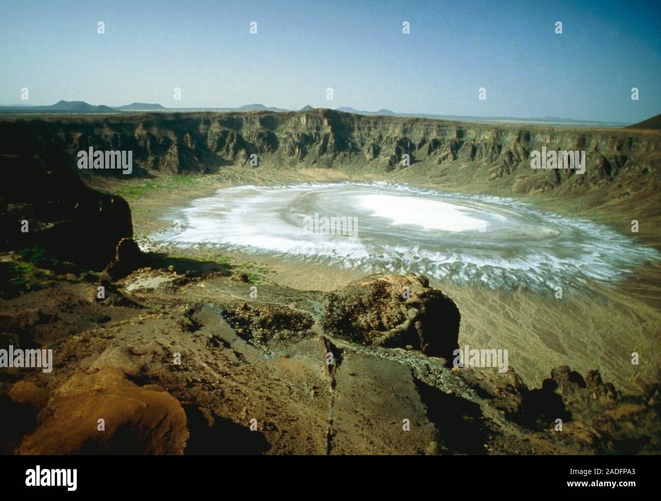 Salt pan in Al Wahbah volcanic crater, Harrat Rahat, Saudi Arabia Stock ...