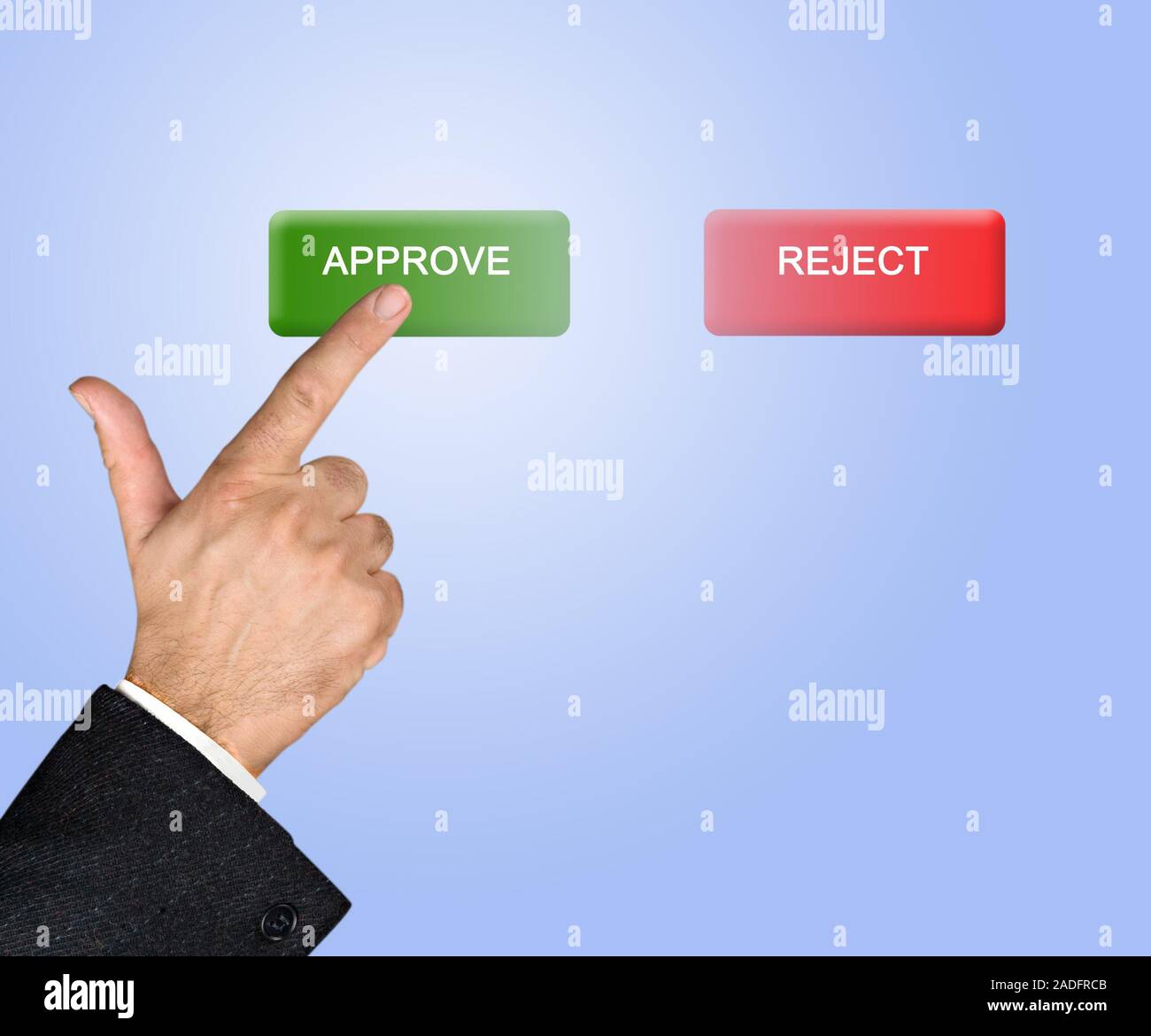 Manager pressing on approval button Stock Photo - Alamy