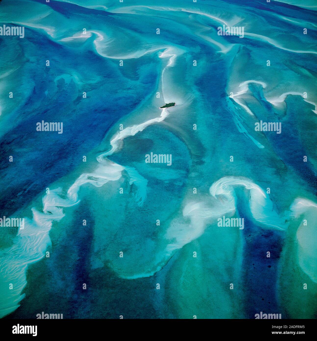 Bahama Bank island. View of a tiny island amongst the massive sand bars ...