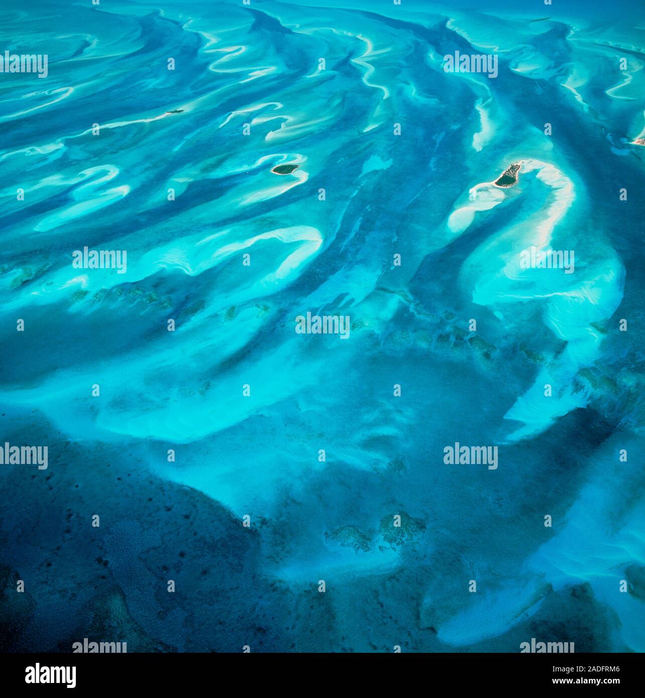 Bahama Bank islands. Aerial view of tiny islands amongst the massive ...