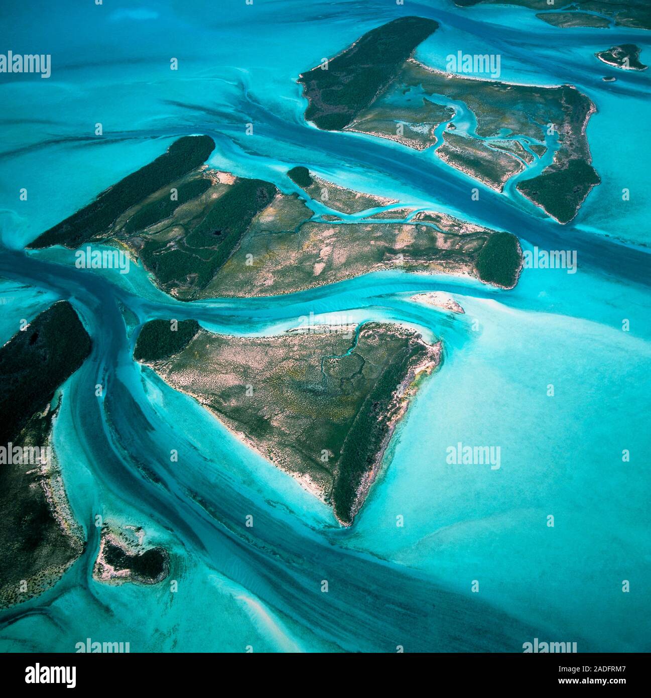 Exuma Cays islands. View of some of the Exuma Cays islands amongst the ...