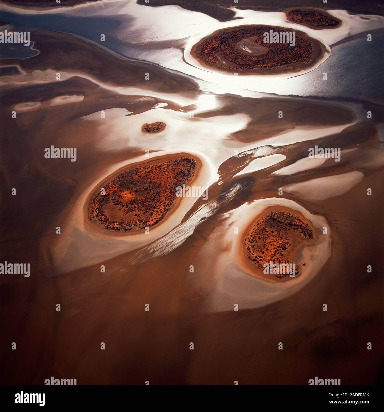 Sand islands. Aerial photograph of the arid basin of Lake Amadeus ...