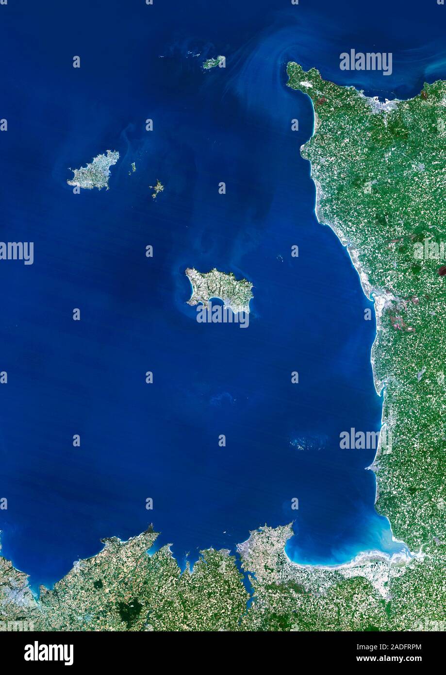Channel Islands, satellite image. North is at top. Water is blue ...