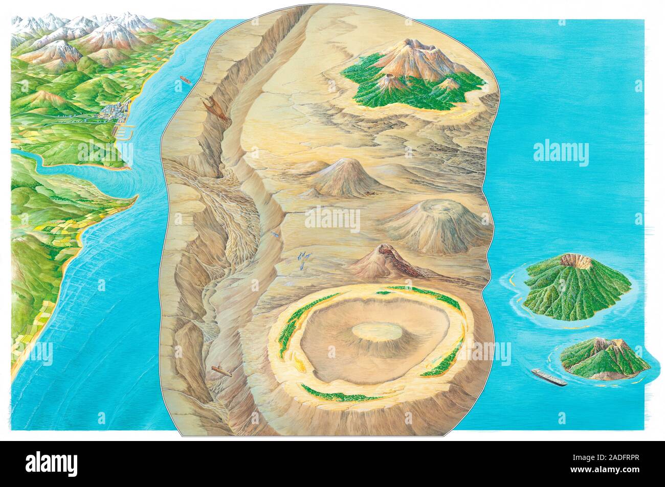 Types of islands. Cutaway artwork looking below the sea to show types ...