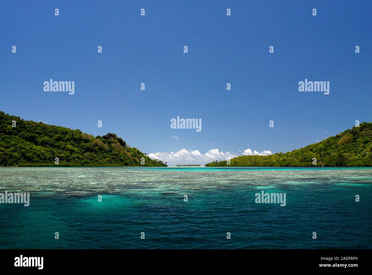 Pulau Gaya. View from a boat approaching Palau Gaya, Malaysia. This ...