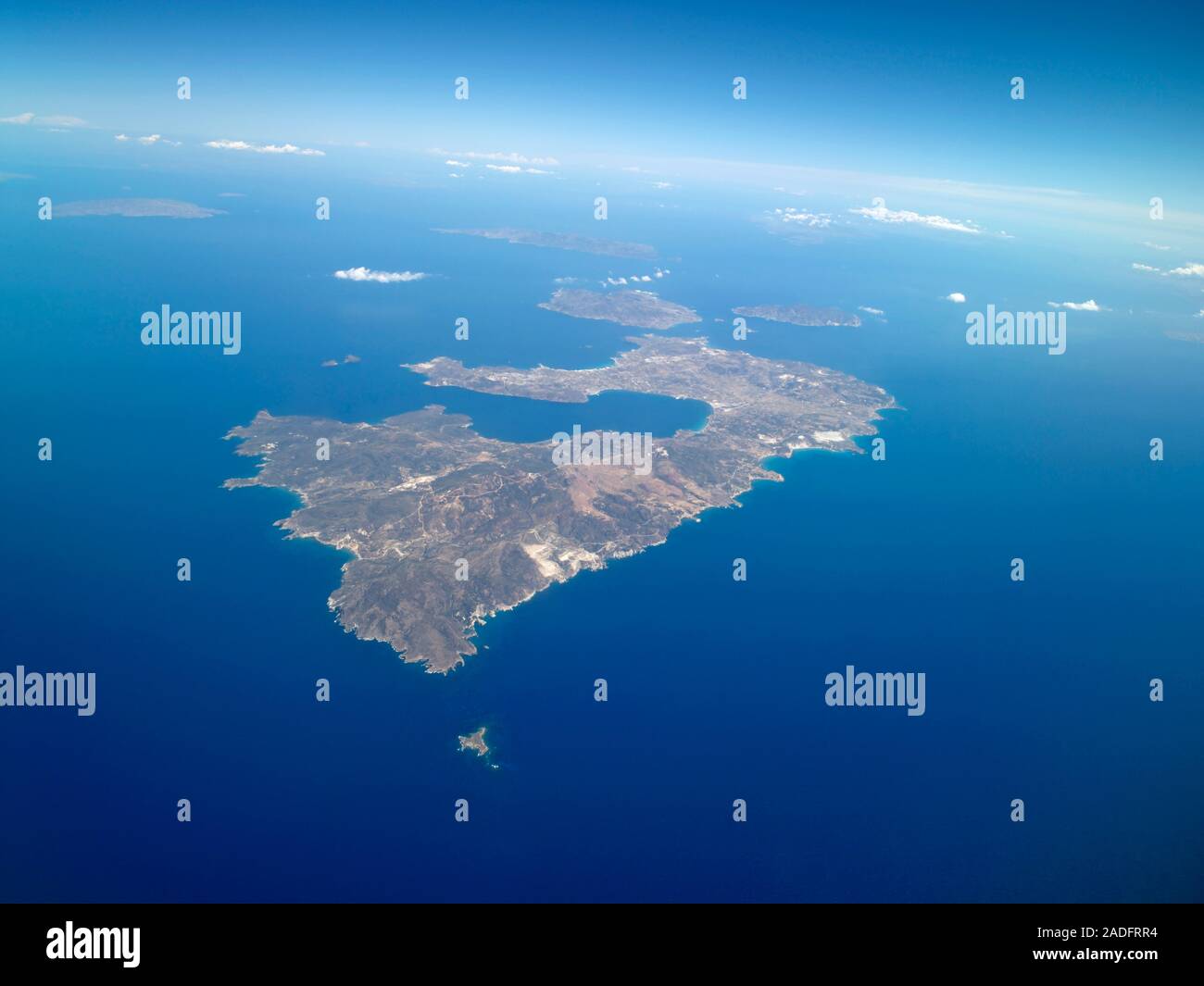 Greek islands. Aerial photograph of the Greek islands Milos (centre ...