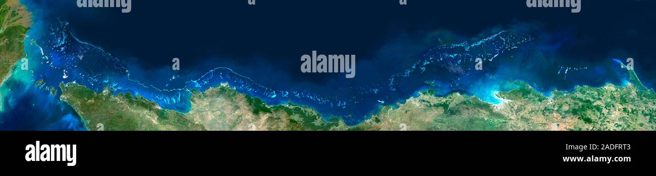Great Barrier Reef, Australia, satellite image. North is towards upper ...