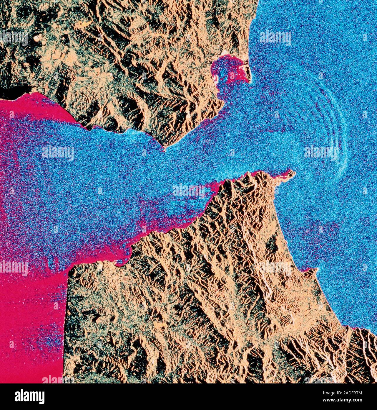 Strait of Gibraltar. ERS-1 image of tidal water patterns in the Strait ...