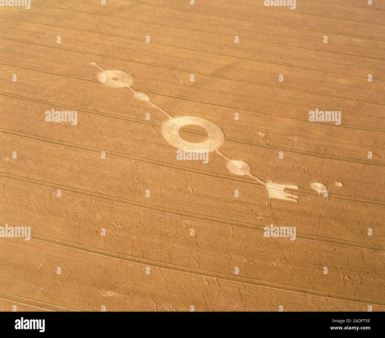 Aerial view of a crop formation on Preshute Down, Wiltshire, England ...