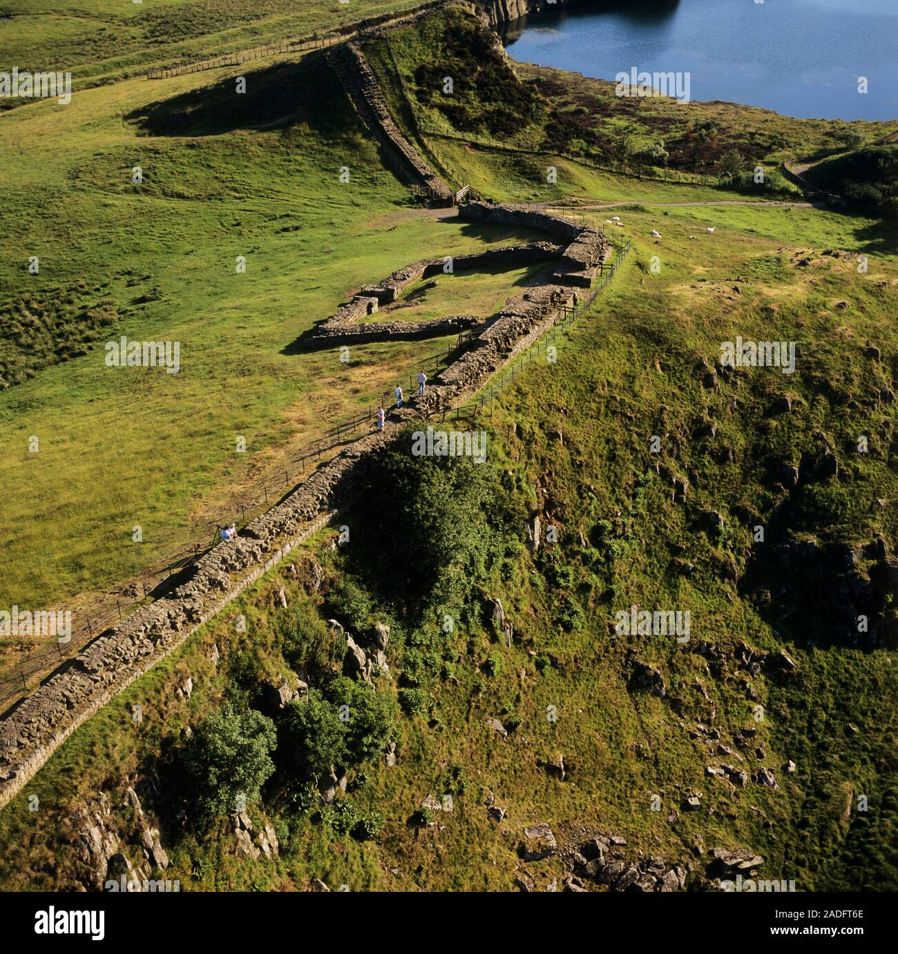 Hadrian's Wall and Cawfields Milecastle, aerial photograph. Milecastles ...