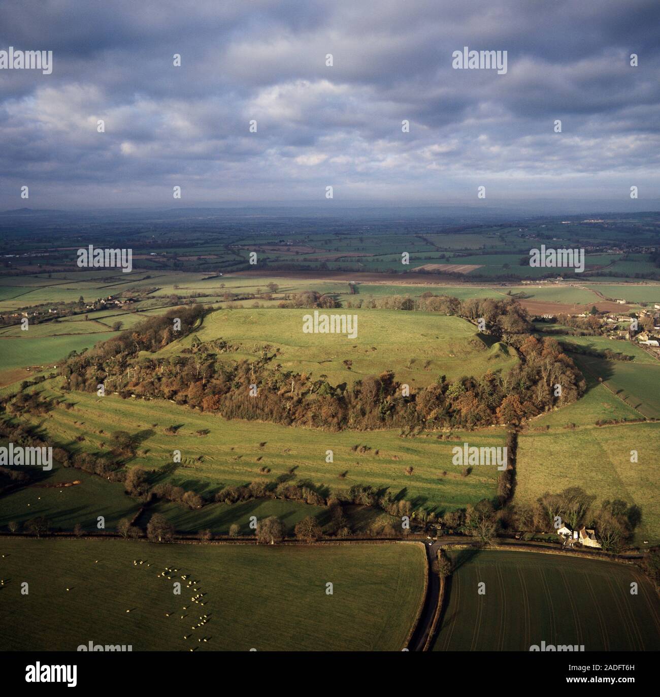 Cadbury Castle. Aerial photograph of Cadbury Castle, an Iron Age hill ...