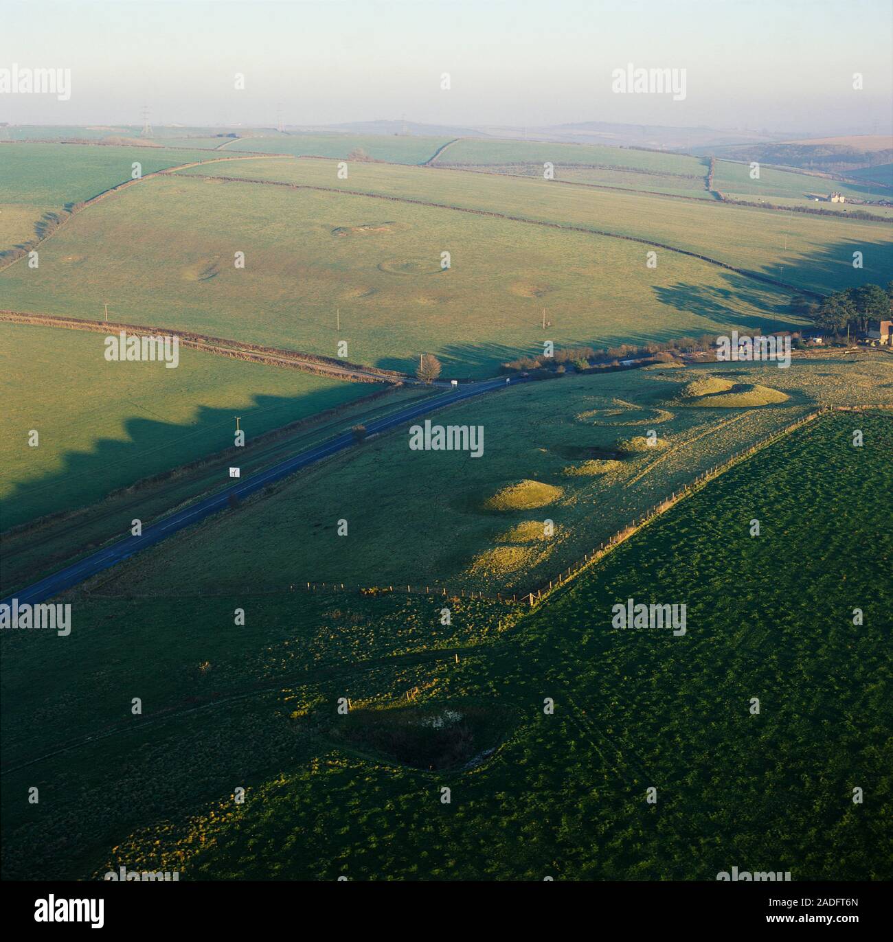 Poor Lot Barrow cemetery. Aerial photograph of barrows at a Bronze Age ...