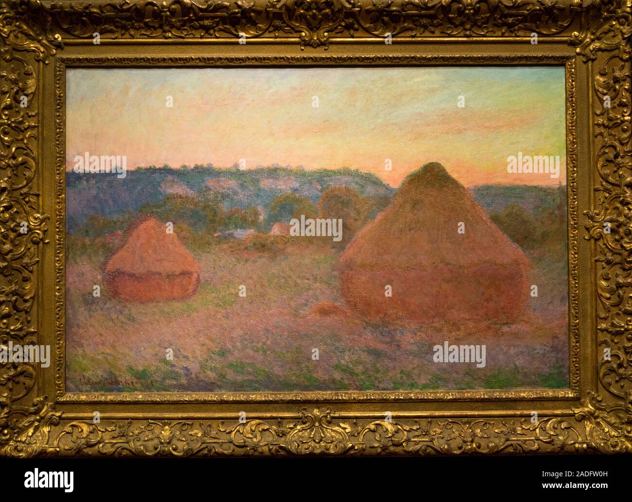 Claude Monet painting Stacks of Wheat, End of Day, Autumn, 1890, The ...