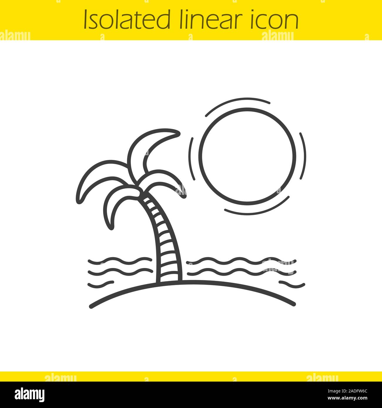 Tropical island linear icon. Thin line illustration. Seashore with with ...