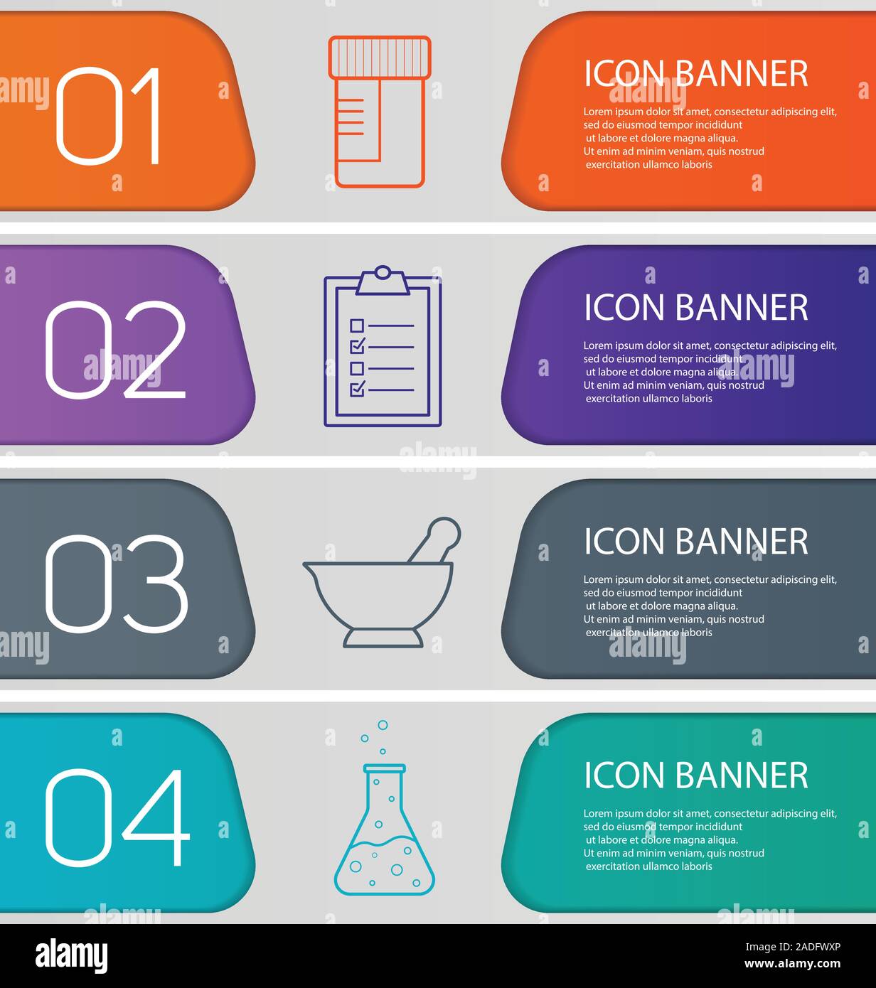 Chemical lab banner templates set. Tests jar, mortar and pestle ...