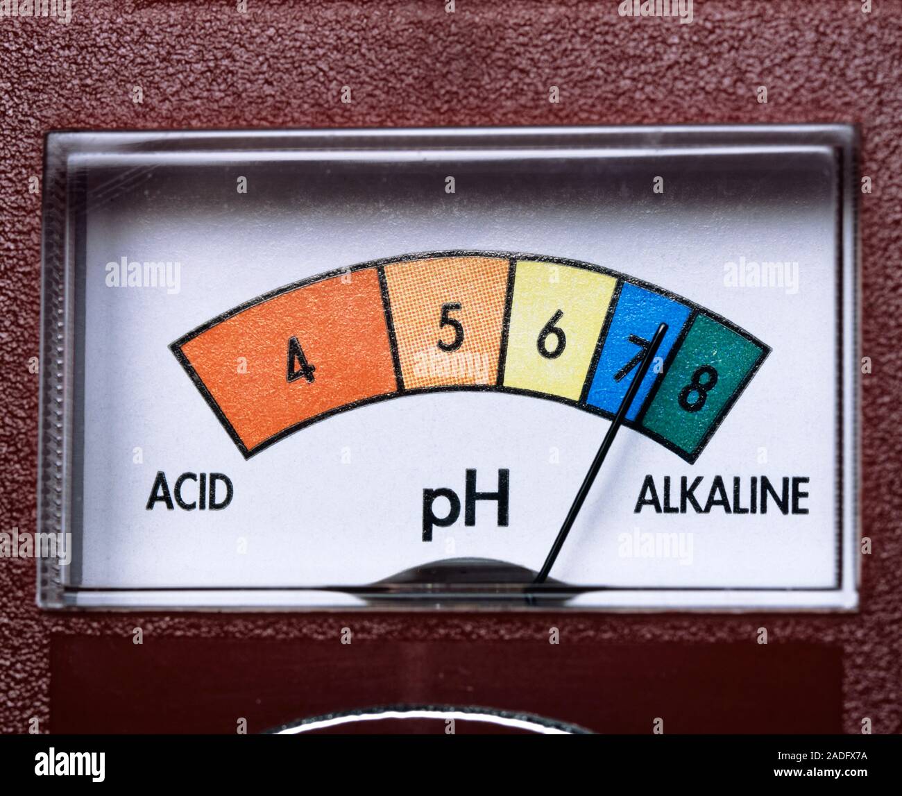 Soil testing. A pH meter showing the alkalinity of soil. Farmers and ...