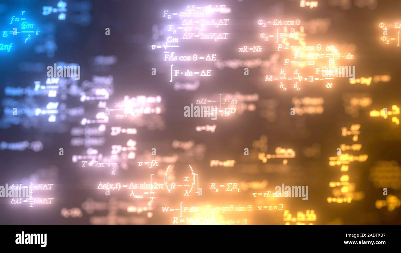 different formulas glowing in dark. suitable for mathematic, physics ...