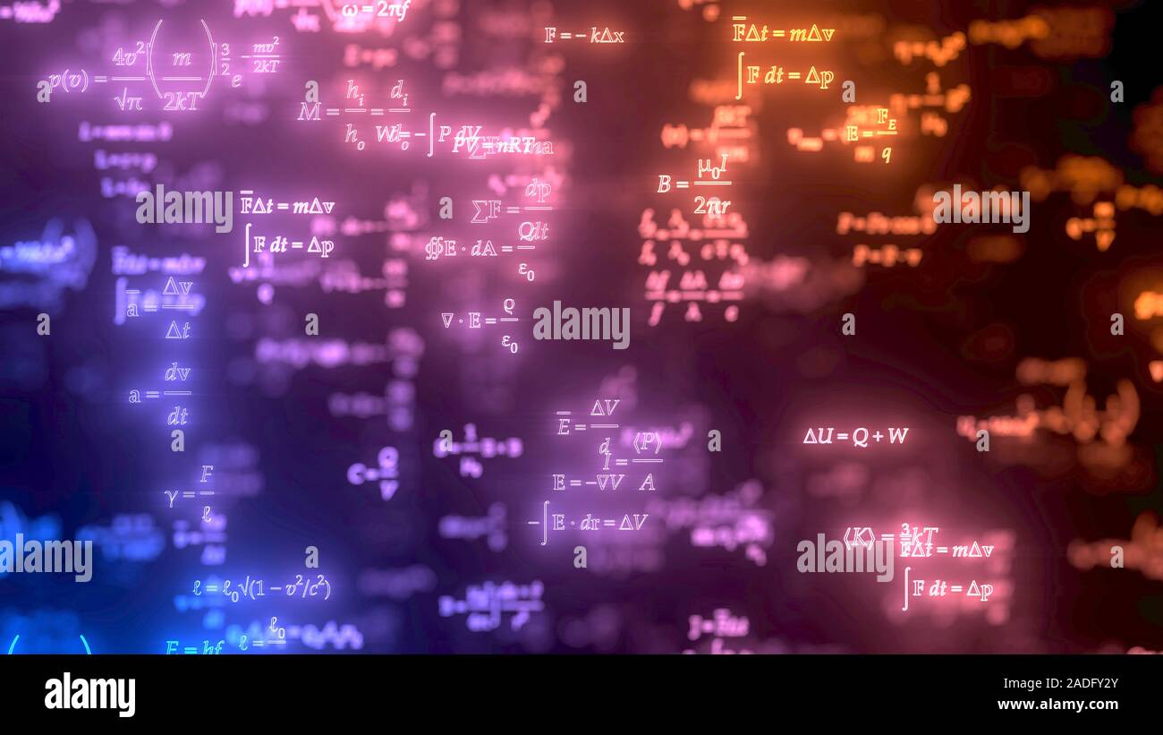 different formulas glowing in dark. suitable for mathematic, physics ...
