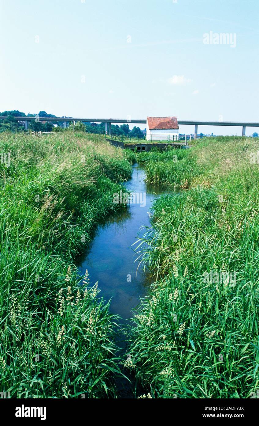Drainage channel. Man-made drainage channel in the floodplain of the ...
