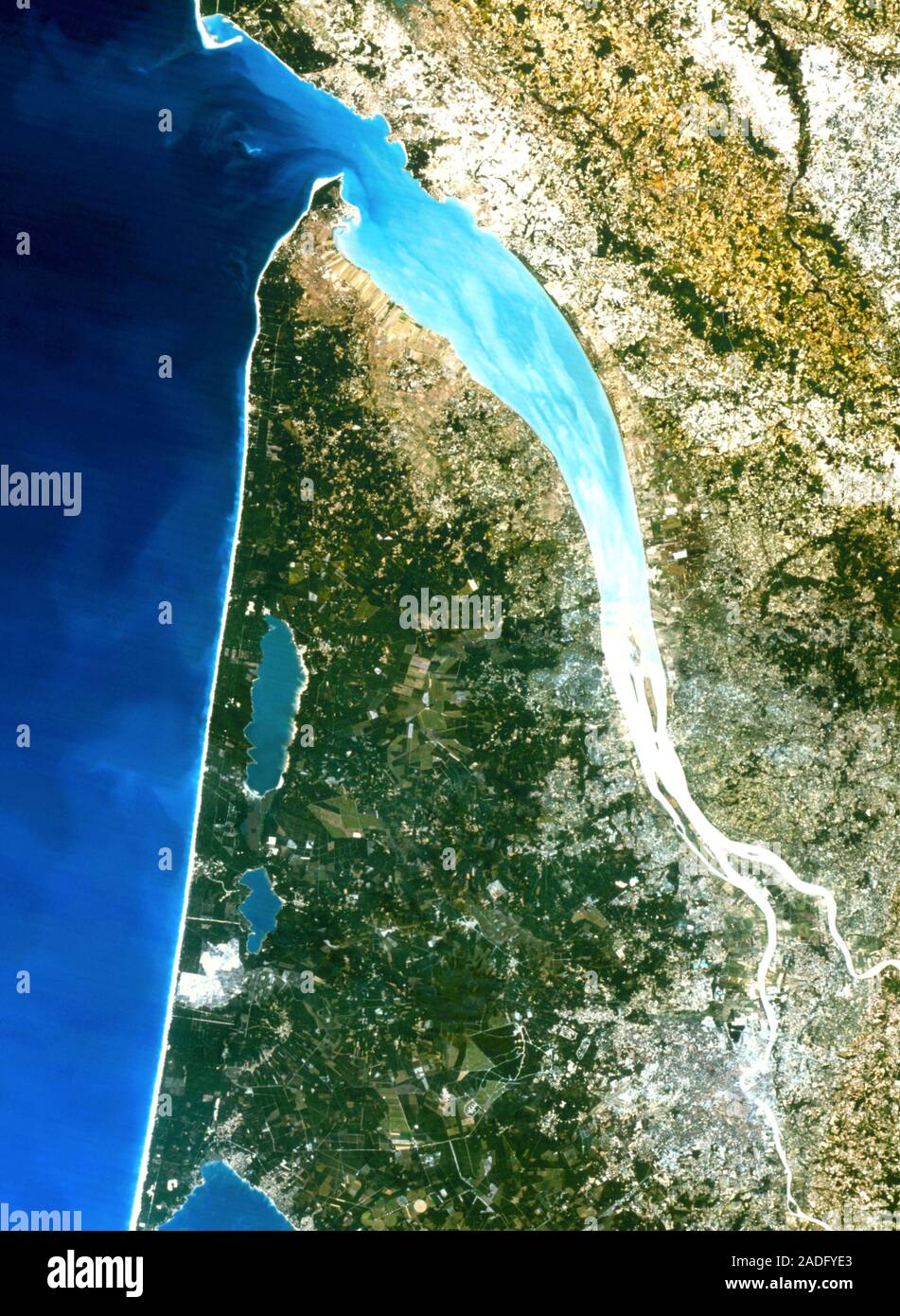 Bordeaux. True-colour satellite image of Bordeaux (bottom right) and ...