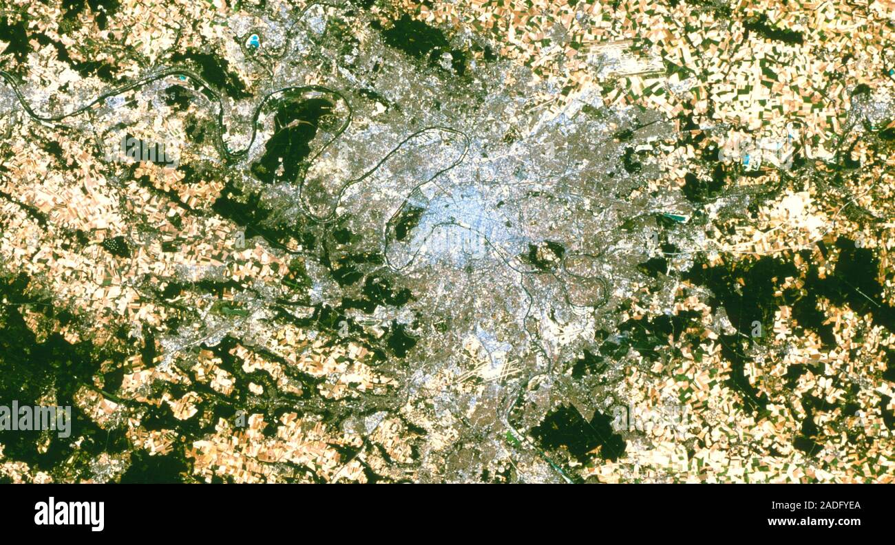 Paris. True-colour satellite image of Paris, capital & largest city of ...