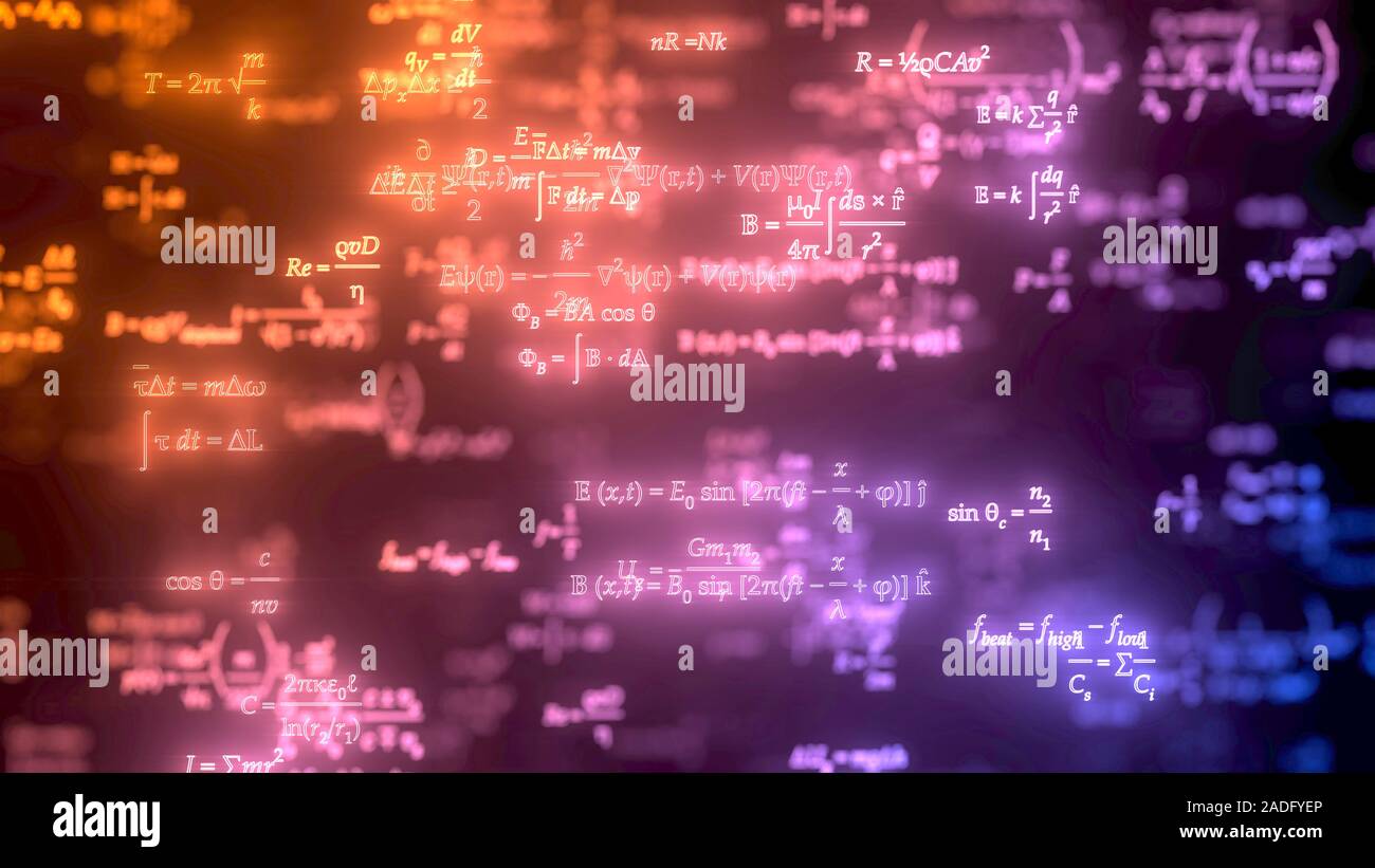 different formulas glowing in dark. suitable for mathematic, physics ...