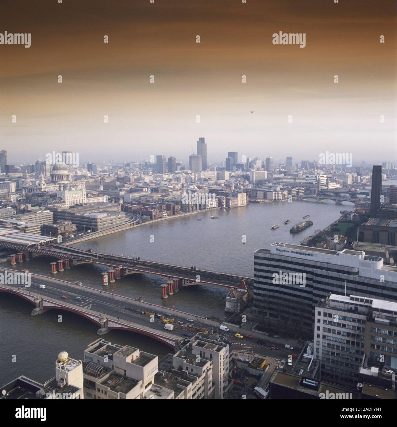 River Thames, London, UK. From bottom left: Blackfriars Bridge ...