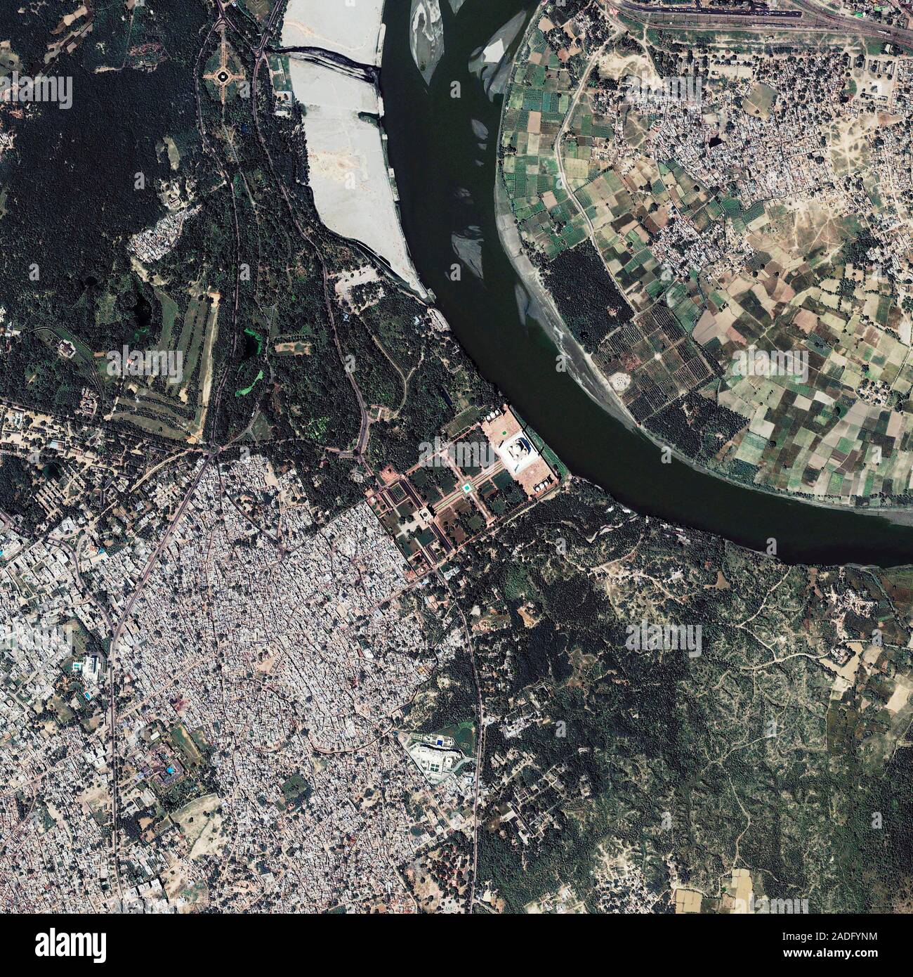 Taj Mahal, Agra, India. Satellite view of the Taj Mahal and surrounding region. The Taj Mahal ...