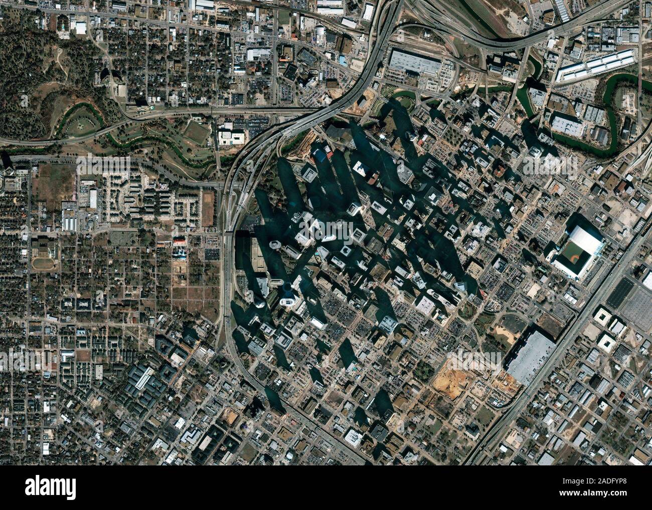 Houston city centre. Satellite image of the centre of the city of ...