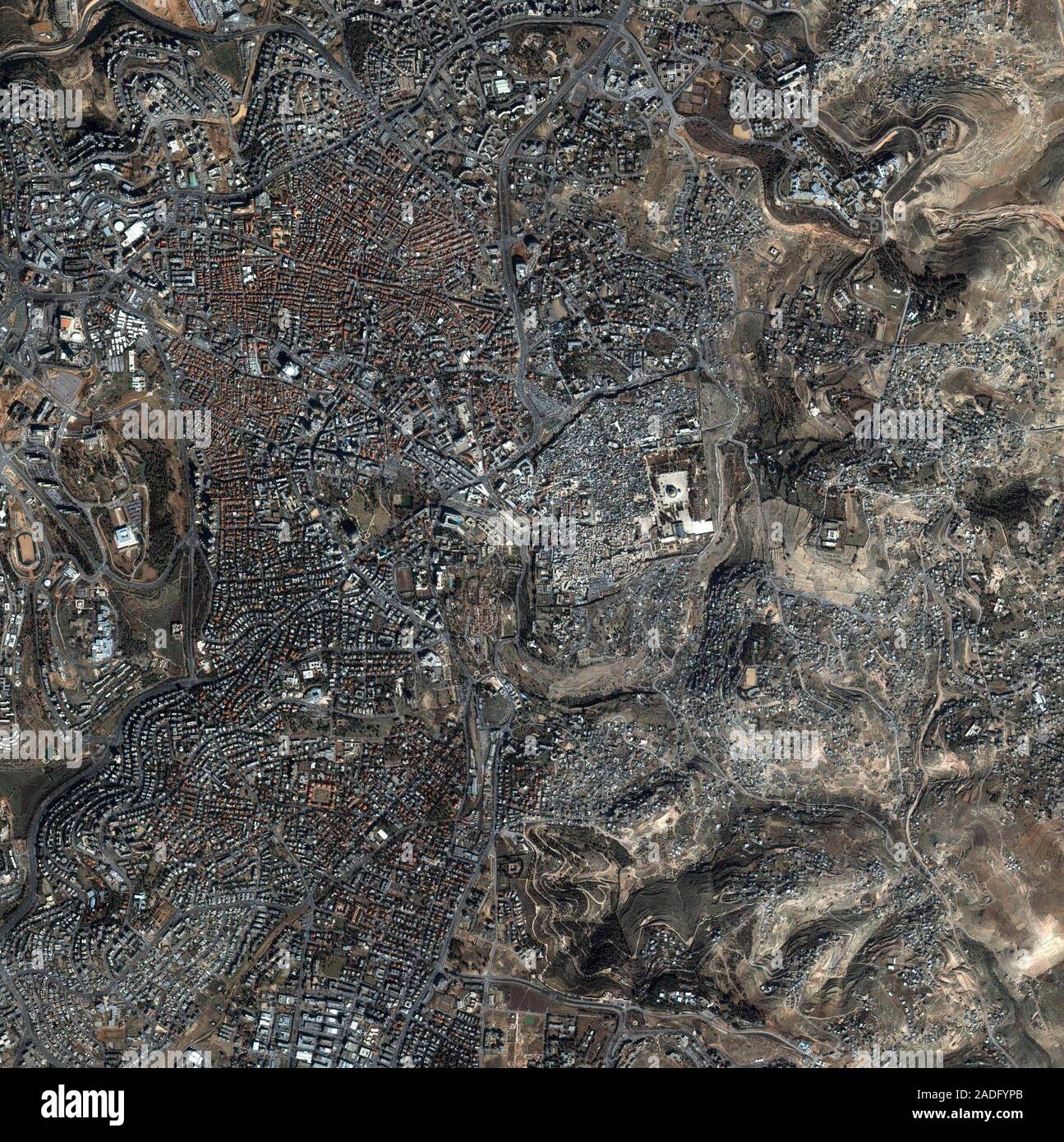 Jerusalem, Israel. Satellite image of Jerusalem, the capital city of ...